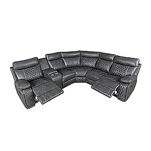 Eafurn Grain Leather Upholstery Manual Reclining Sectional Storage Console and Cup Holders,Symmetrical Motion Sofa & Corner Couch Living Room Furniture Set Home Theater Seating Movie Chair, Gray