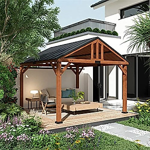 BHVXW 12' x 11' Hardtop Gazebo with Wood Frame and Waterproof Asphalt roof, Gazebo Canopy for Garden, Patio, Backyard