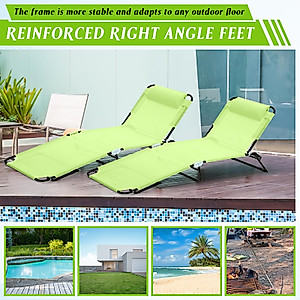Suzile 2 Pack Folding Chaise Lounge Chairs Outdoor Sun Tanning Chair for Outside Foldable Beach Chair with Pillow 5 Position Reclining Back Breathable Mesh Pool Chair for Beach Yard Lawn Patio(Green)