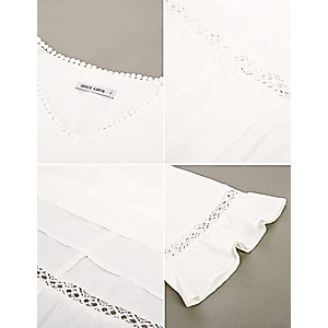 GRACE KARIN Women's V Neck Short Bell Sleeve Smocked Tiered Dress Elastic Waist Lace Patchwork Ruffle Dress White XL