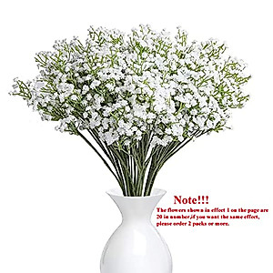 YSBER 10Pcs Baby Breath/Gypsophila Artificial Fake Silk Plants Wedding Party Decoration Real Touch Flowers DIY Home Garden(White)
