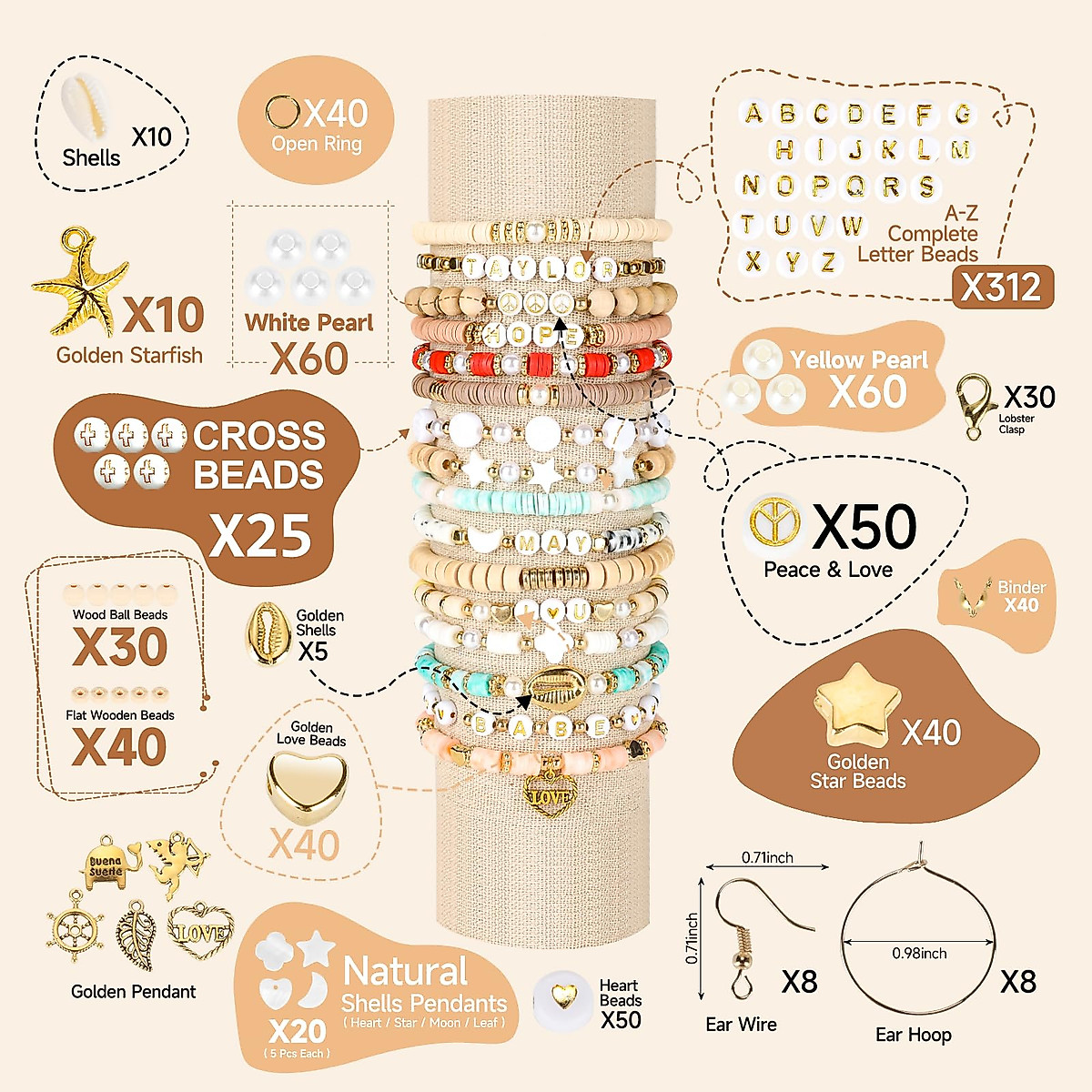 Pizooro Clay Beads 3 Boxes Bracelet Making Kit, 10500pcs Beads for Jewelry Making, Round Letter Beads with Charm and Elastic Strings, Friendship Bracelets Holiday Gifts for Girls Adults