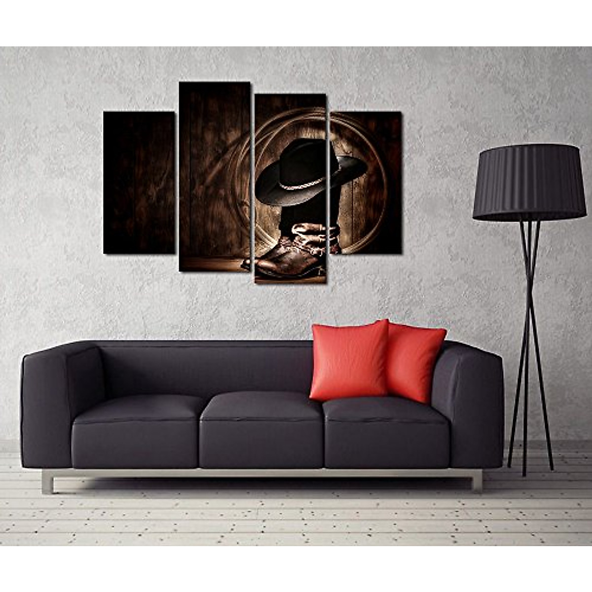 VVOVV Wall Decor Cowboy Wall Art american western art Hat and Boots West Rodeo Elements The Picture Prints on Canvas Stretched and Framed Ready To Hang Living Room Decoration