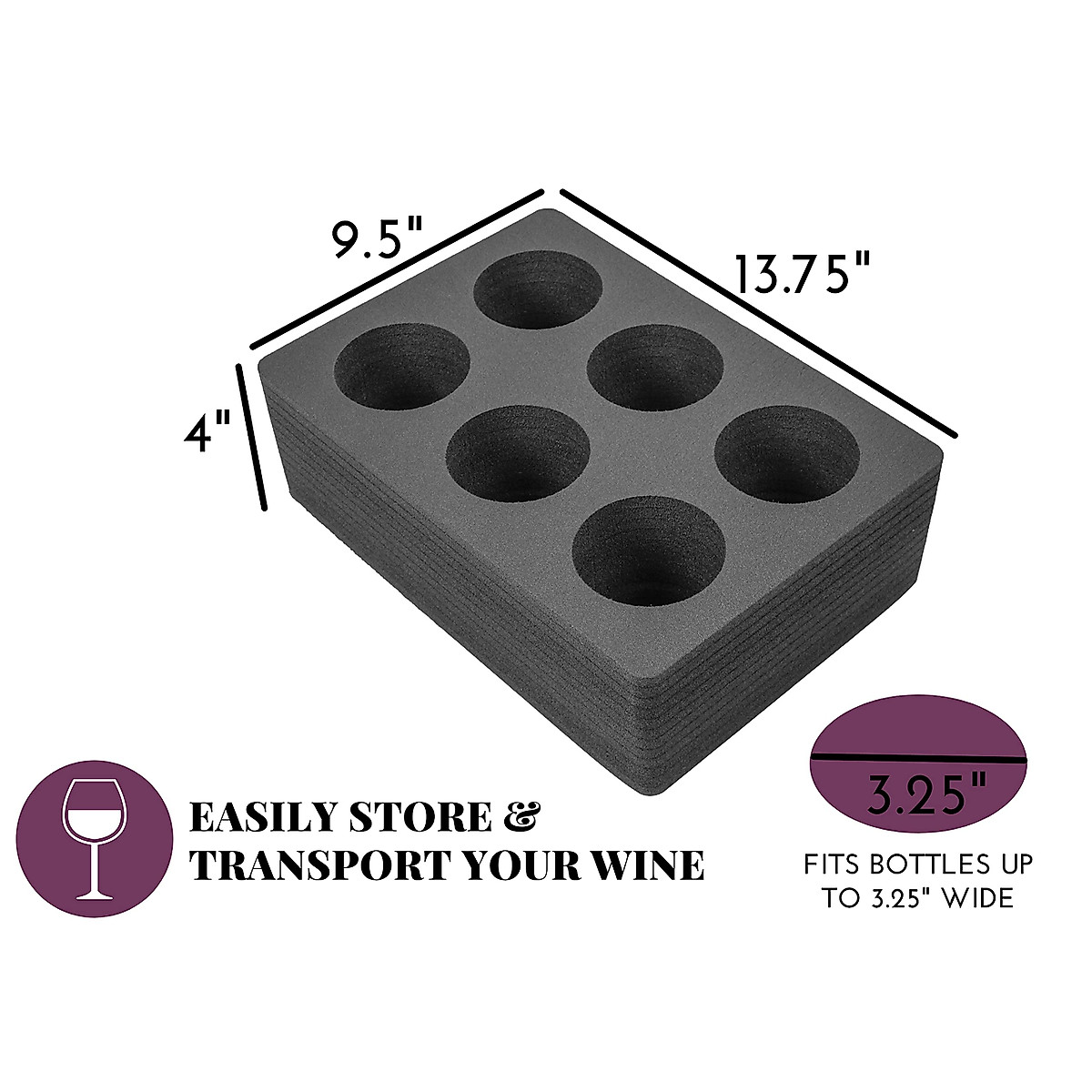 Polar Whale 2 Wine Holders Durable Black Foam Organizer Transport Protector Packer Bottle Case Car Truck SUV Van Seat Travel Protection 13.75 x 9.5 x 4 Inches Holds 6 Bottles