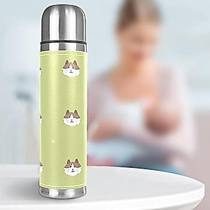 Stainless Steel Leather Vacuum Insulated Mug Strawberry Cat Thermos Water Bottle for Hot and Cold Drinks Kids Adults 16 Oz