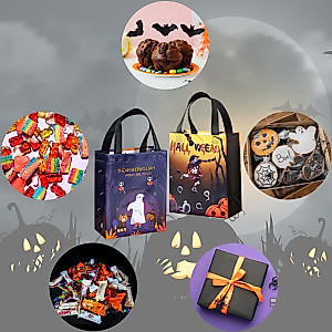 ZJHiome Halloween Trick or Treat Bags,6Pcs Halloween Bags with Handles,Non-Woven Reusable Tote Candy Bags for Halloween Party Supplies