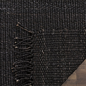 SAFAVIEH Natural Fiber Collection 4' Square Black NF368D Handmade Boho Fringe Woven Jute Area Rug