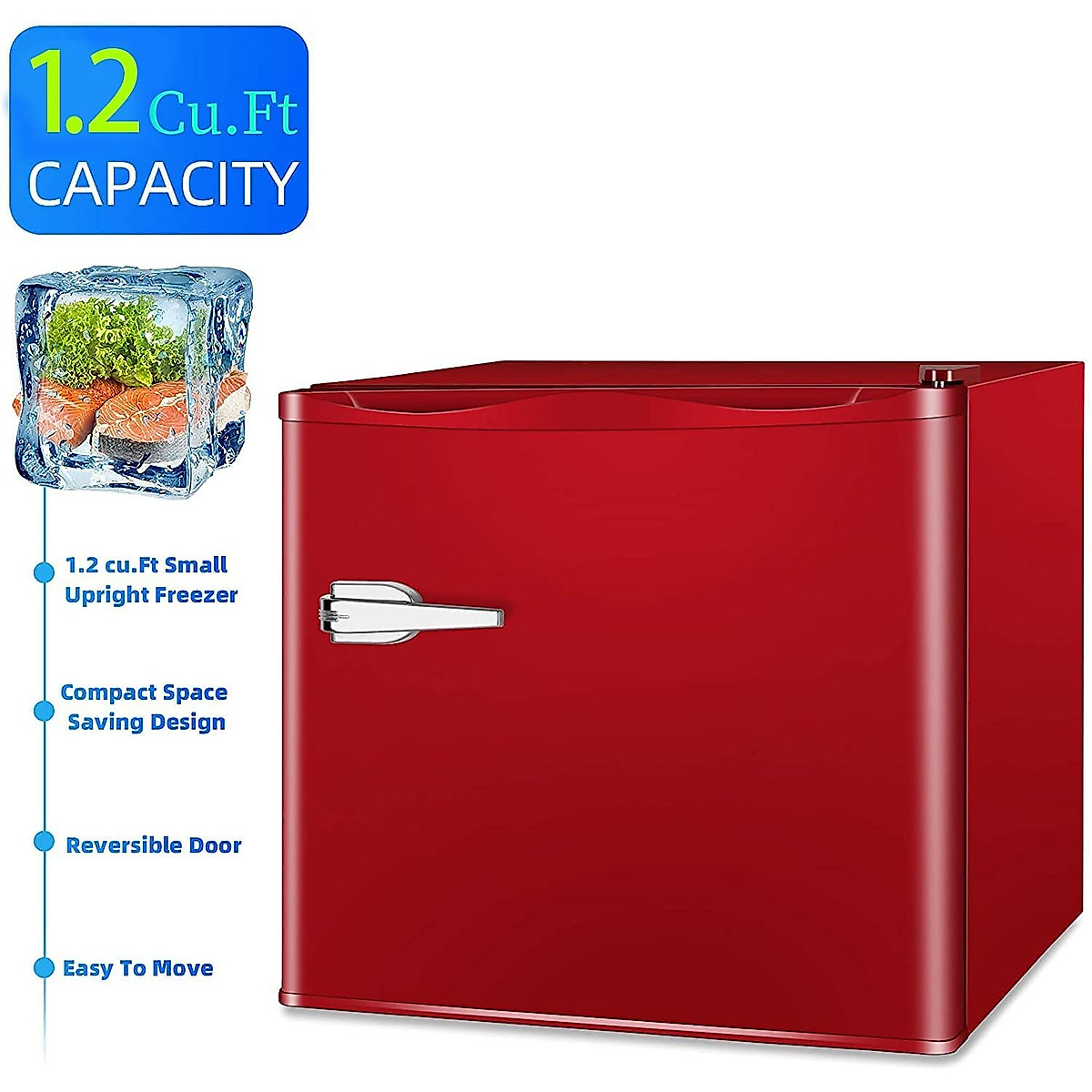 LHRIVER Mini Freezer Compact Upright Freezer, 1.2Cu.ft Small Freezer with Handle, Removable Shelves, Adjustable Thermostat Low Noise Mini Freezers for Bedroom, Apartment, Home, Office, Red