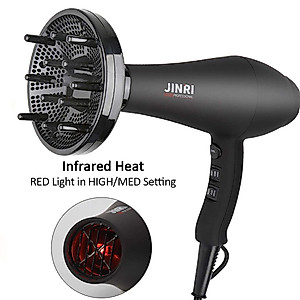 Hair Dryer 1875W, Negative Ionic Fast Dry Low Noise Blow Dryer, Professional Salon Hair Dryers with Diffuser, Concentrator, Styling Pik, 2 Speed and 3 Heat Settings (Bk)