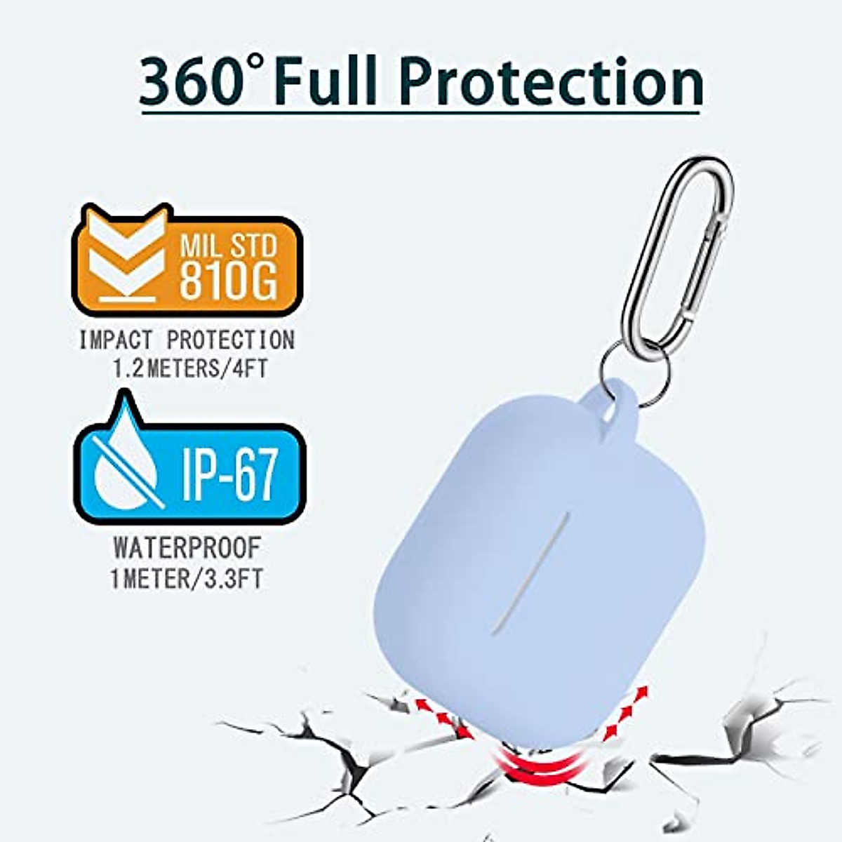 MHYALUDO AirPods 3 Case Cover, Soft Silicone Protective Case Skin for Airpods 3rd Generation 2021 Charging Case with Keychain，Front LED Visible-Sky Blue