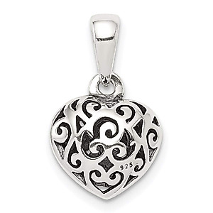 Sterling Silver Antique Filigree Puff Heart Pendant QQC4561