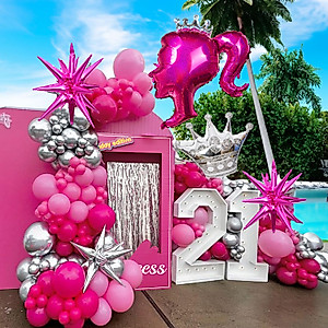 ECEAE Hot Pink and Silver Balloon Garland Kit 120 Pcs Pink Crow doll Balloons Set for Princess, Cowgirl, Disco Themes Perfect for Girls, Women, Adult Celebrations Birthdays Baby Showers decoration