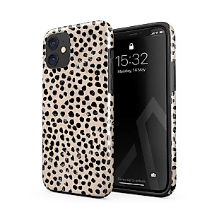 BURGA Phone Case Compatible with iPhone 11 - Hybrid 2-Layer Hard Shell + Silicone Protective Case -Black Polka Dots Pattern Nude Almond Latte - Scratch-Resistant Shockproof Cover