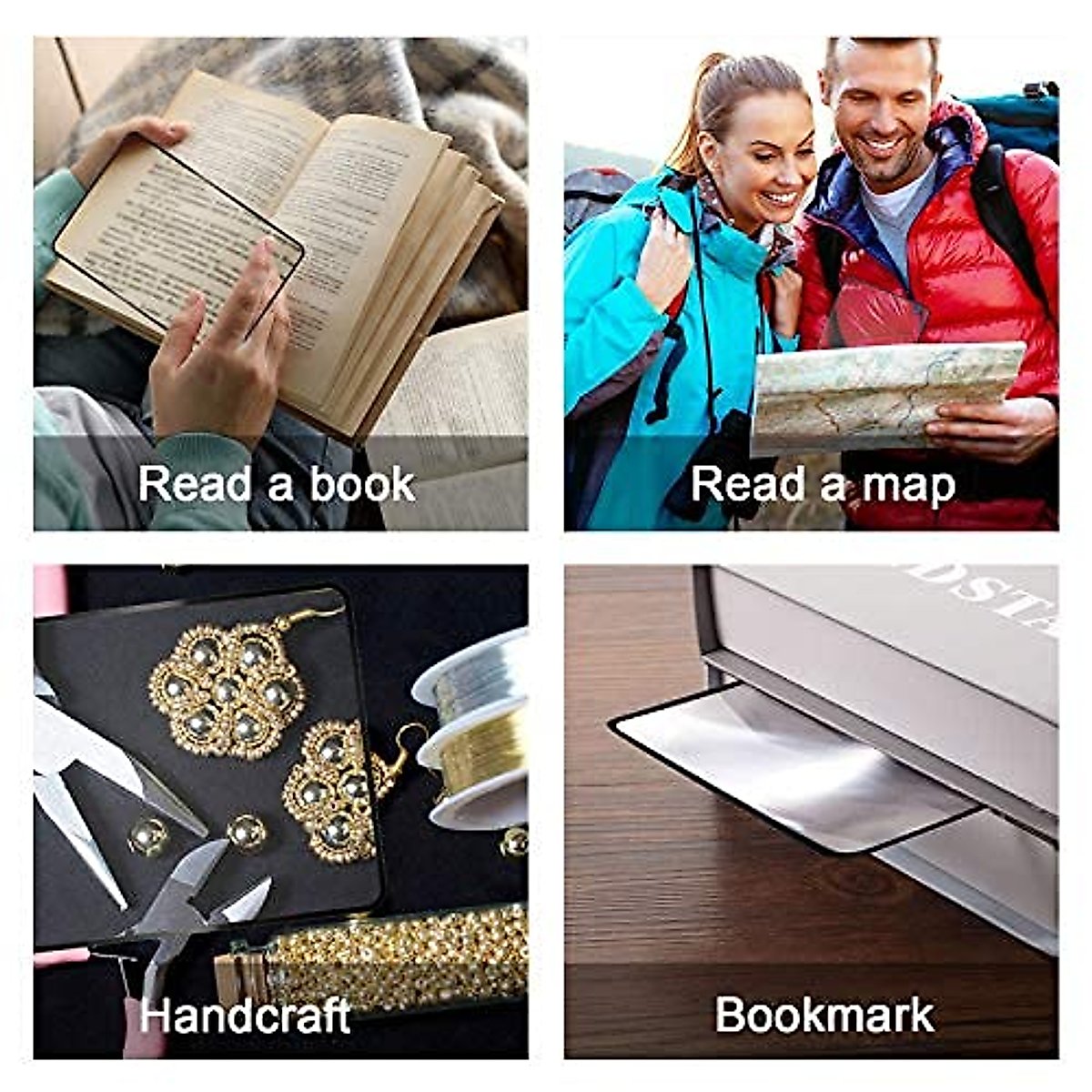 Enhon 3X Page Magnifier 7 x 4.7 Inch Magnifying Sheet Fresnel Lens Page Magnifying Glass for Elderly and People with Low Vision Reading Small Patterns, Maps and Books (8 Pieces)