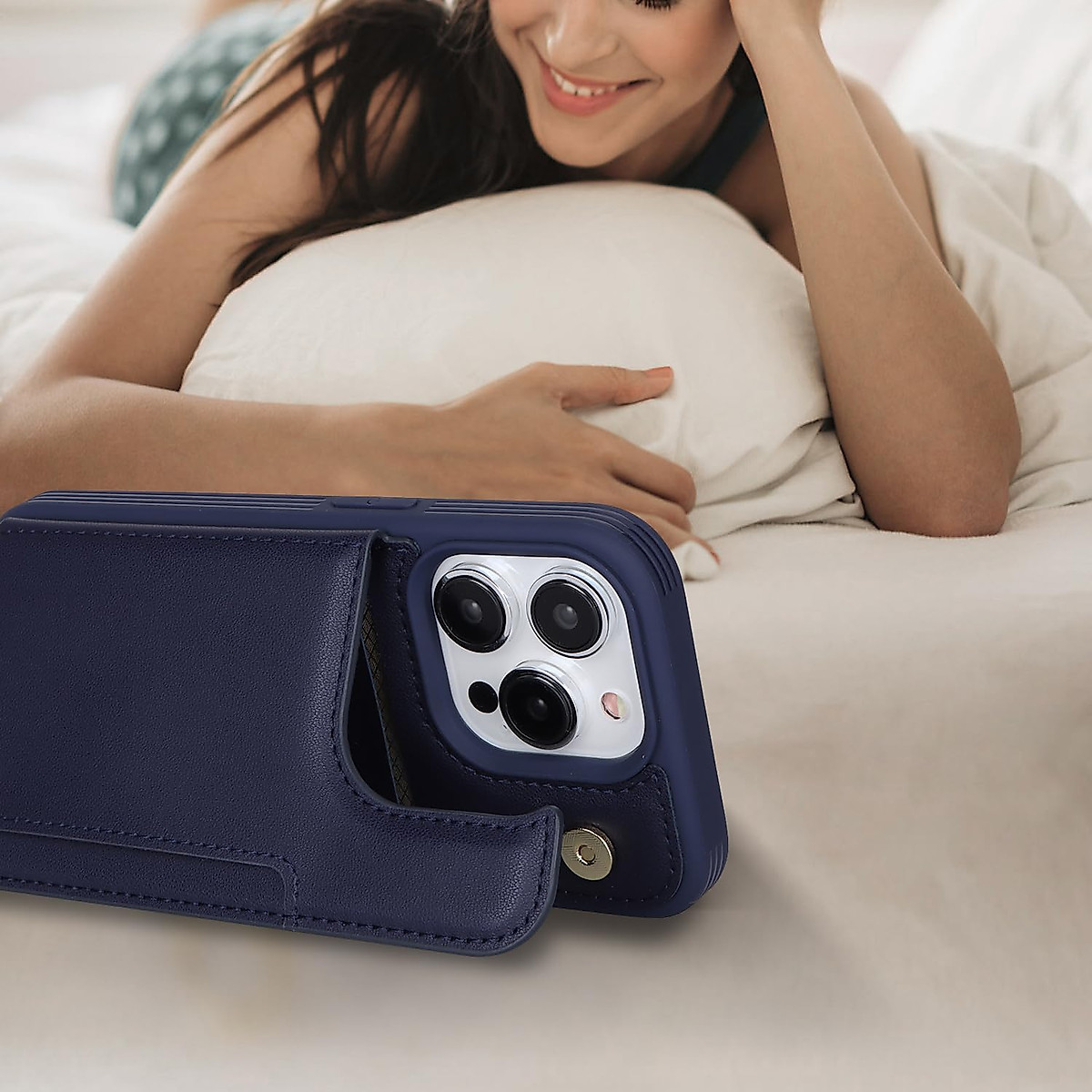 iCoverCase Compatible with iPhone 12 Pro Max Wallet Phone Case with Card Holder for Women Men, RFID Blocking PU Leather Case 6.7 Inch (Dark Blue)