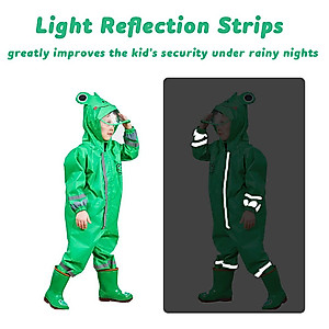 Toddler Rain Suit,Waterproof Girls Boys Raincoat,Kids Rain Poncho,Unisex Baby Rain Gear Jacket Coverall (M, Green Frog)