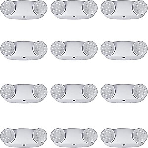 LED Emergency Light with Backup Battery, Commercial Emergency Light, Two Adjustable LED Light Head Emergency Lighting Fixtures, 120-277V AC fire Retardant UL Certified (12 Pack)