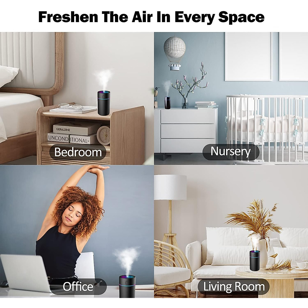 Humidifiers for Bedroom Portable Mini Humidifier with 7-color Lights, Auto Shut-Off Small Desk Humidifier [2 Mist Modes] Super Quiet USB Personal Humidifier for Bedroom, Car, Office, Travel, Plants