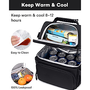 Artelaris Lunch Bag for Men Women, Dual Compartment Insulated Lunch Bag, Large Double Deck Leakproof Cooler Tote Bag with Side Pockets & Shoulder Strap Lunch Box for Picnic Work Camping Fishing