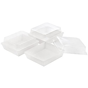 Hiceeden Set of 100 Sandwich Boxes with Clear Lids, White Paper Charcuterie Boxes, 5" Square Dessert Cake Boxes Food Grade for Swiss Roll, Hamburger, Pasta, Salad, Cookie
