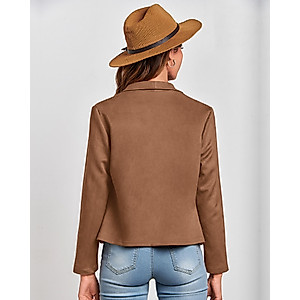 BTFBM Womens Faux Suede Jackets Dressy Spring Summer Clothes 2025 Lapel Long Sleeve Open Front Cropped Outerwear Coats(Solid Camel, Small)
