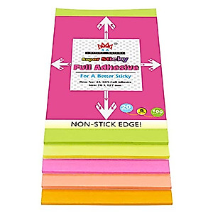 4A Sticky Full Adhesive Notes,5 1/3 x 3 Inches,20 Sheets/Color,5 Colors/Pack,Self-Stick Notes,100 Sheets Total,4A 305 Full Glue