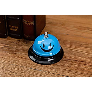 ASIAN HOME Call Bell, 3.35 Inch Diameter, Metal Bell, Blue Smiley Face, Desk Bell Service Bell for Hotels, Schools, Restaurants, Reception Areas, Hospitals, Customer Service, Blue (1 Bell)