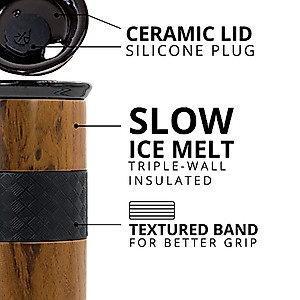 Elemental Artisan Insulated Tumbler, Triple Wall Coffee Travel Mug, Reusable Stainless Steel Coffee Tumbler with Ceramic Lid, Thermal Coffee Cups for Hot (6 Hrs) & Cold (18 Hrs), 16oz - Teak Wood