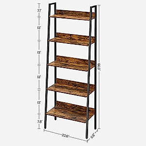 VASAGLE Bookshelf, 5-Tier Narrow Book Shelf, Ladder Shelf for Home Office, Living Room, Bedroom, Kitchen, Rustic Brown and Black ULLS067B01