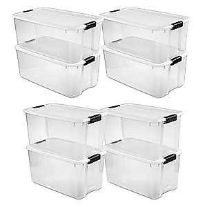Sterilite 116 Quart Clear Ultra Multipurpose Storage Tote, 4 Pack, and 70 Quart Clear Ultra Multipurpose Storage Tote, 4 Pack for Home Organization
