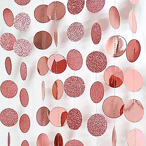 ccHuDE 4 Pcs Circle Dots Garland Glitter Hanging Garland Party Decor Banner Backdrop Circle Streamers Party Decorations for Birthday Wedding Christmas Rose Gold