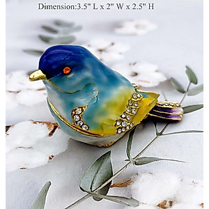JWT Astyle Blue Mountain Bird Hinged Trinket Box with Crystal Stones .Animal Jewelry Box.Necklace Rings Earrings Storage.Bird Figurines Home Decor ,Collectible Trinket Boxes Gift ., Blue Yellow