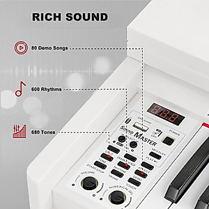 UMOMO U-710 88 Key Digital Piano Keyboard with Piano Bench, Full Size Electric Piano with Piano Stand, Headphone Jack, 3 Pedal, Electronic Piano for Beginner, Adults, White