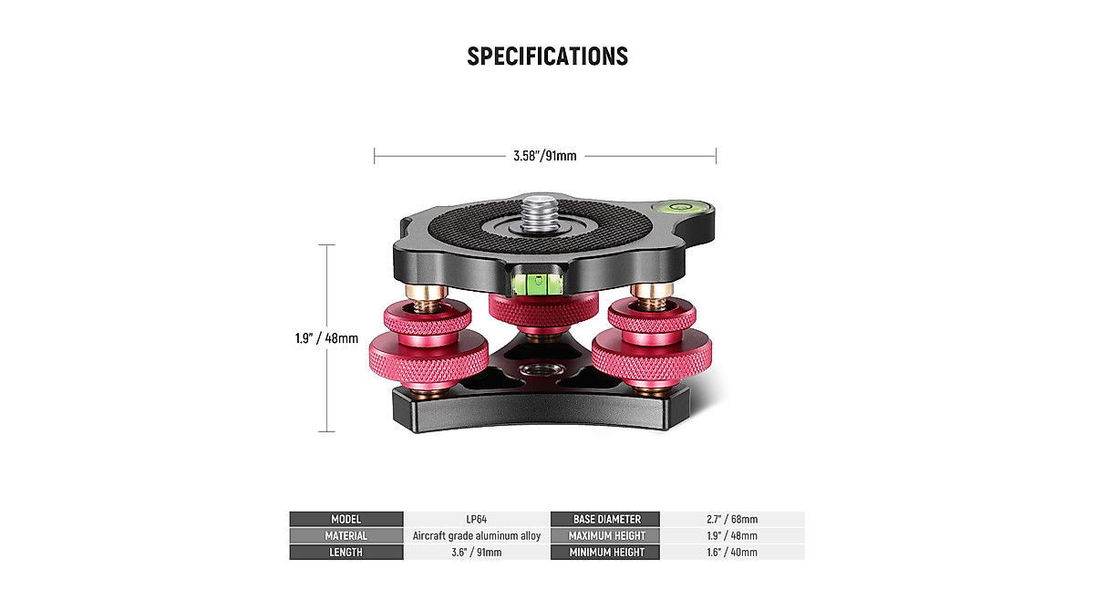 NEEWER Tripod Leveling Base for Camera - Precise 3-Axis Adjustment