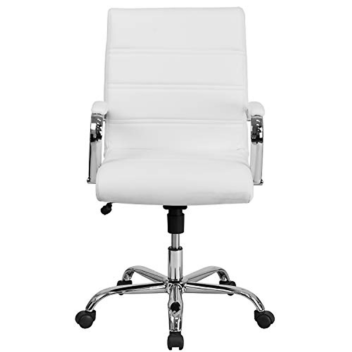 Flash Furniture Whitney Mid-Back Desk Chair - White LeatherSoft Executive Swivel Office Chair with Chrome Frame - Swivel Arm Chair