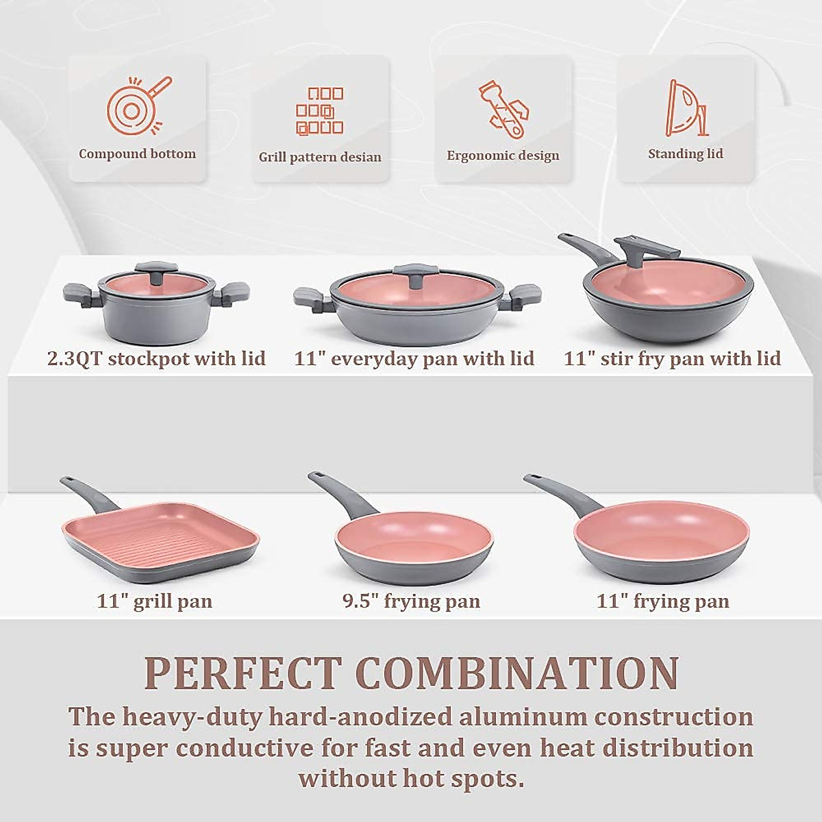 SHINEURI 9 Pieces Nonstick Cookware, Nonstick Pots Pans Set, Nonstick Pans and Pots, Nonstick Pans, Nonstick Pots, Non-stick Ceramic Cookware Set, Ceramic Pots and Pans Set, Ceramic Pans Pots Set