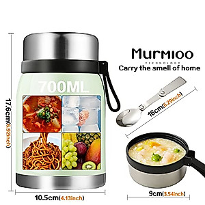 Murmioo Soup Thermos for Hot Food,Insulated Food Jar,Stainless Steel Vacuum Hot Food Lunch Containers,Hot & Cold Lunch Containers For Adults for Office,Outdoor (24oz/700ml) green