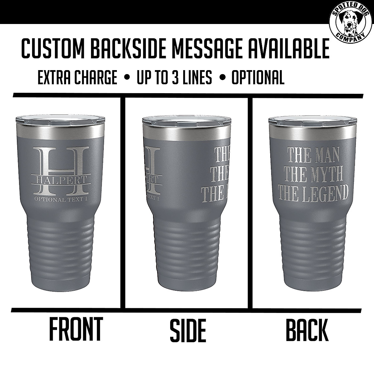 Personalized 30oz (17 Colors) Powder Coated Insulated Stainless Steel Tumbler with Lid, Custom Etched, Customized Engraved Gift Idea for Women Men Her Him, Halpert Monogram Initial Name (Gray)