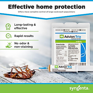 Advion Trio Cockroach Gel Bait, 4 Tubes x 30-Grams, 1 Plunger and 2 Tips, Formulated with 0.6% Indoxacarb, 0.1% Novaluron and 0.1% Pyriproxyfen, Ready-to-Use Roach Killer for Indoor and Outdoor Use