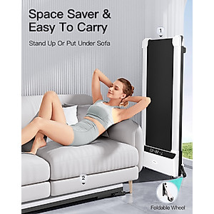 UMAY Under Desk Treadmill with Foldable Wheels, Portable Walking Jogging Machine Flat Slim Treadmill with Free Sports App & Remote Control, Jogging Running Machine for Home/Office White