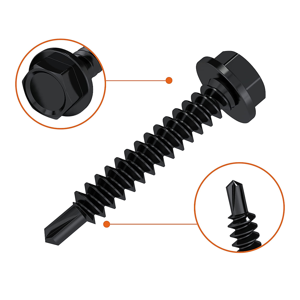 Self Tapping Screws for Metal, Assortment Pack with Driver (180 pcs) Black Oxide 410 Stainless Steel, 8 Diameter, 1/2" to 1-1/4" Length