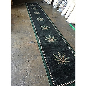 Americana Marijuana Long Runner Rug Black &Green Design#139 (32in.X15ft10in.)