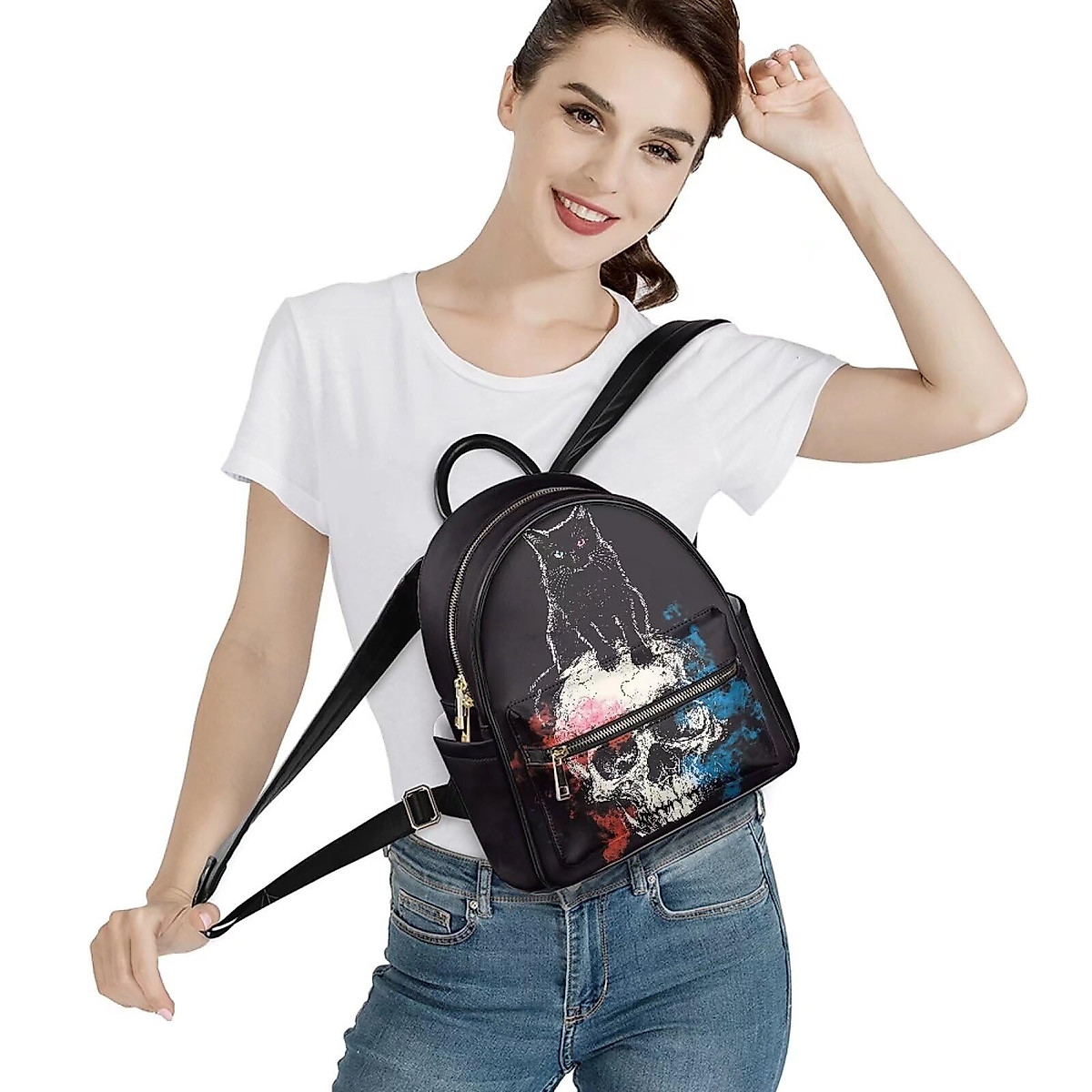 Snilety Brown Leopard Design Leather Daypack Casual Daily Use,PU Leather Shoulder Bag Portable Backpack for Boys Girls Teenager Large Capacity Bookbag with Adjustable Straps Bags