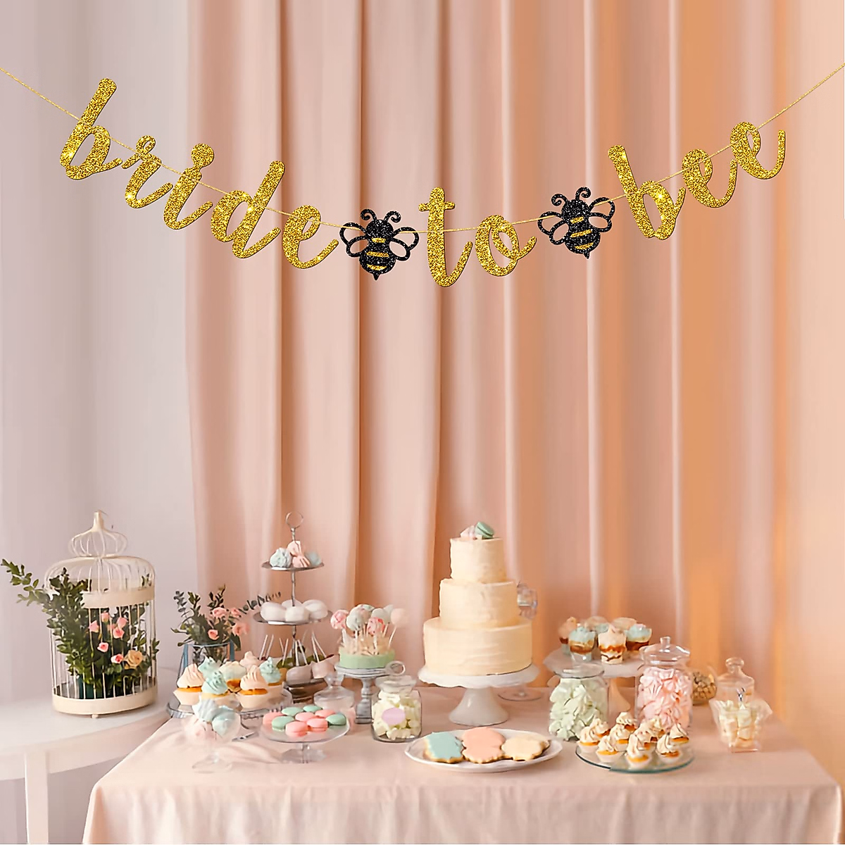 INNORU Bride to Bee Banner, Bridal Shower Party Decorations, Wedding Bee Party, Bee Engagement Bachelorette Party Decoration Gold Glitter