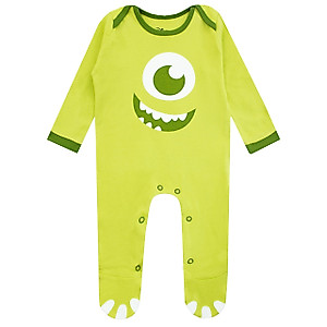 Disney Monsters Inc Baby Onesie With Hat| Mike Wazowski Baby Halloween Costume | Monsters Inc Baby Footed Pajamas and Hat | Green 6-9M