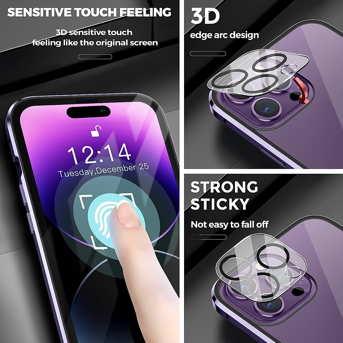 [2023 New Safety Lock+Camera Protector] Magnetic Case for iPhone 14 Pro Max,[100% Screen Sensitivity ][Anti-Peeping Screen Protector] Double Sided 9H Glass Privacy Case for iPhone 14 Pro Max