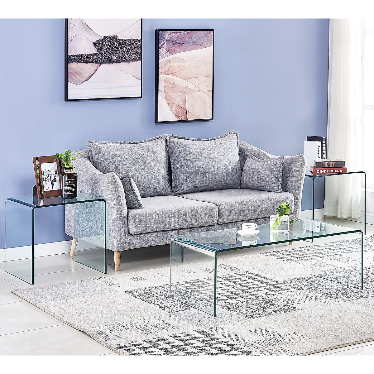 SMARTIK Glass Coffee Table, Modern Clear Tempered Glass Coffee Table for Living Room, Easy to Clean and Safe Rounded Edges (Medium 39.4" x 19.7" x 13.8")