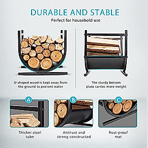 VIVOHOME 17 Inches Decorative Heavy Duty Firewood Storage Log Rack Wood Holder Indoor Outdoor Black