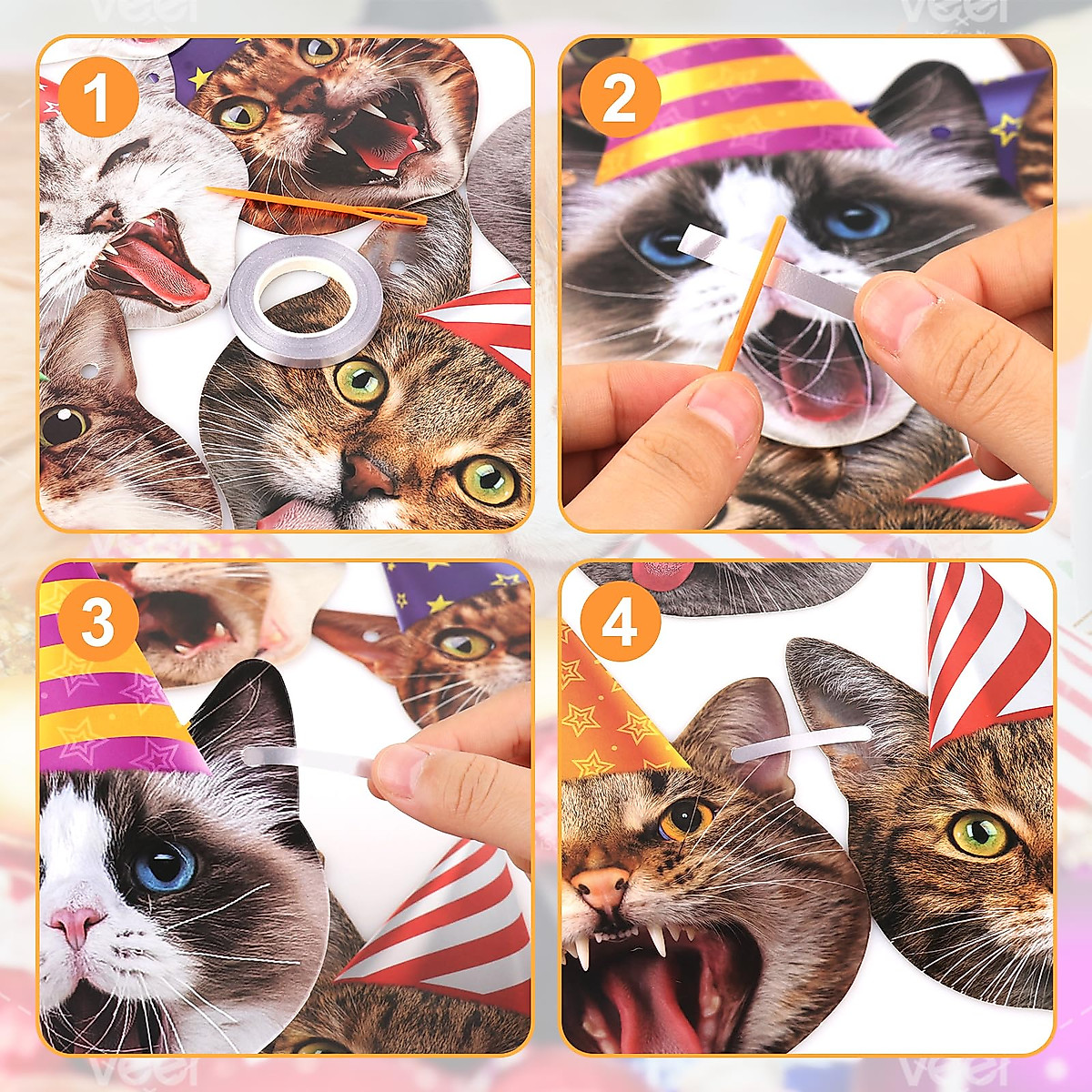 Cat Party Decorations Cat Happy Birthday Banner Cat Face Birthday Garland Funny Cat Banner for Cat-Themed Party Decor Baby Shower Favor Bunting Supplies