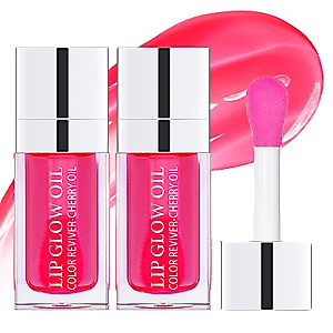 WFWJ 2 Pcs Hydrating Lip Glow Oil,Plumping Lip Oil,Tinted Lip Balm Lip Care,Moisturizing Lip Gloss,Lip Plumper Gloss Make Lips Fuller and Moisturizing(#015 Cherry)